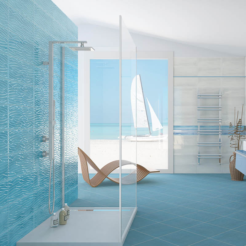Caribe Flow Azure - Rivestimento Effetto Onde a Rilievo Lucido 20x50 ...