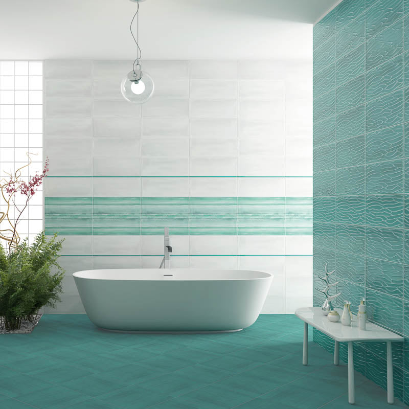 Caribe Flow Emerald - Rivestimento Effetto Onde a Rilievo Lucido 20x50 ...