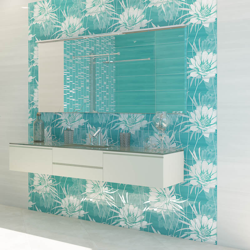 Studio Ninfee Smeraldo - Rivestimento Decorato Floreale Lucido 25x75 ...